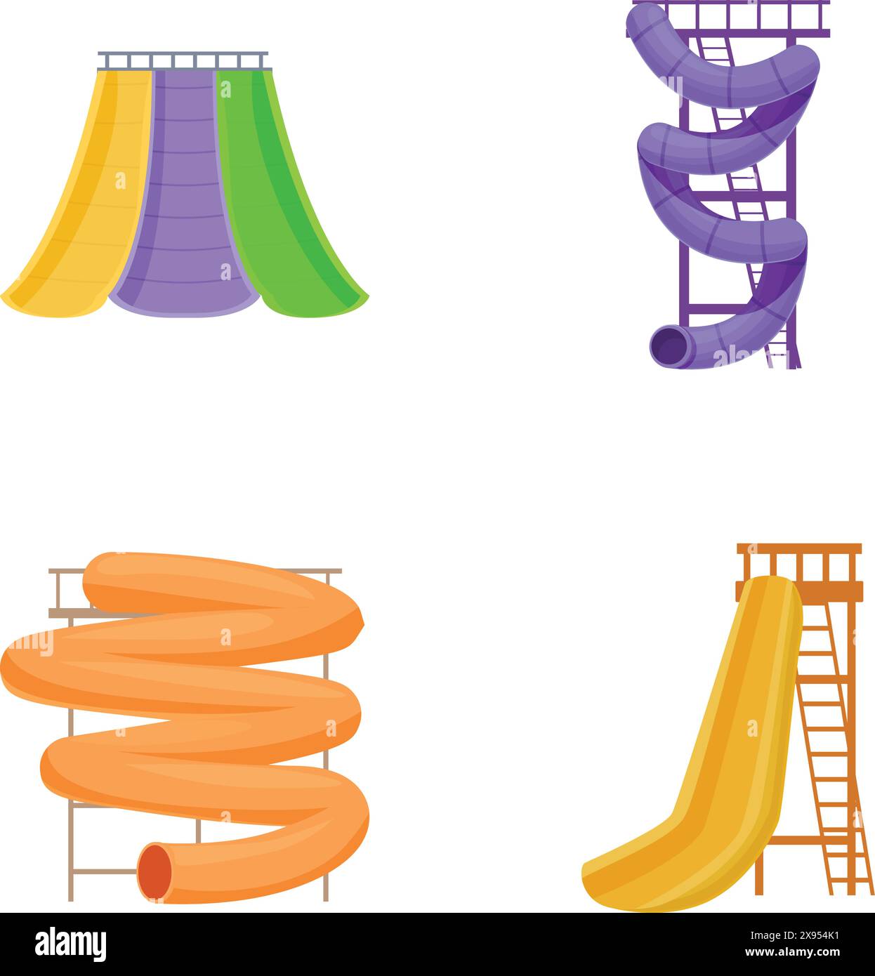 Set of vibrant vector illustrations of various playground slides for ...