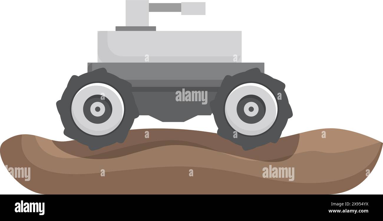 Digital illustration of a cartoon mars rover exploring the brown ...
