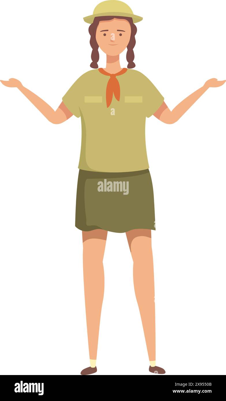 Illustration of a young female explorer character standing confidently ...