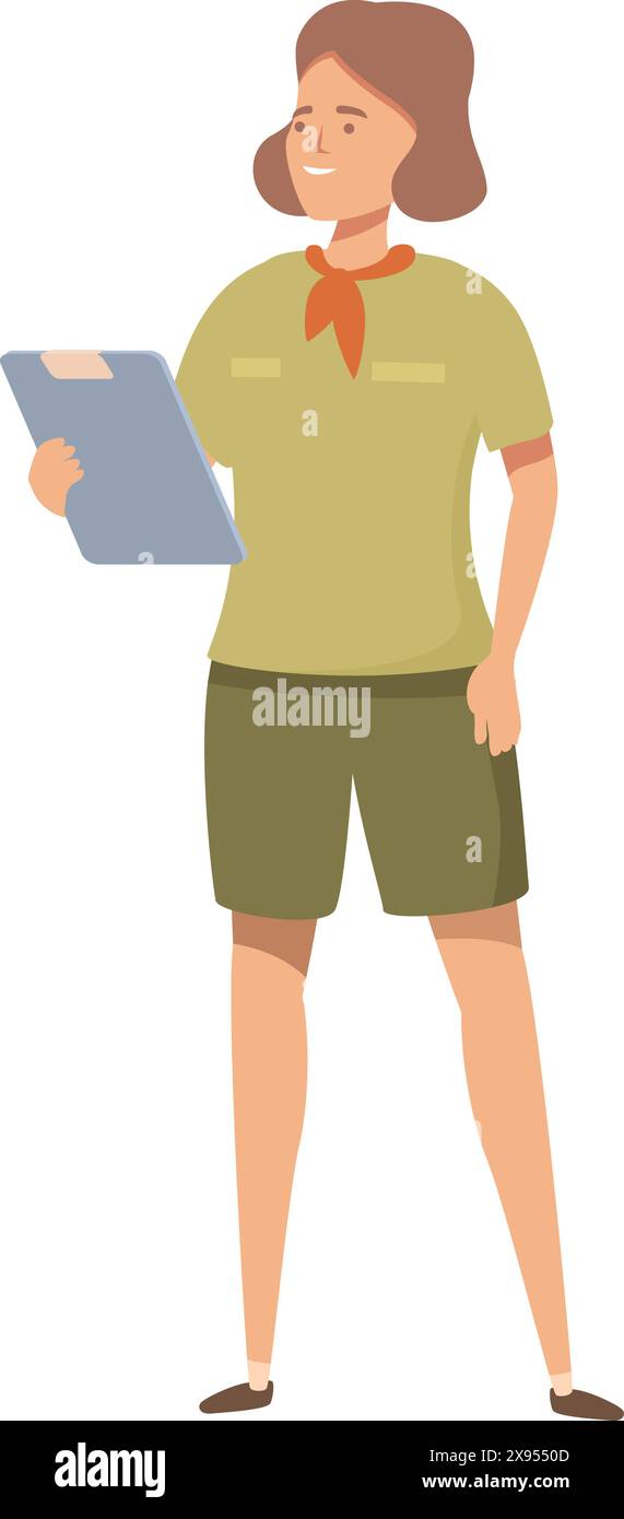 Illustration of a female scout leader in uniform holding a clipboard ...