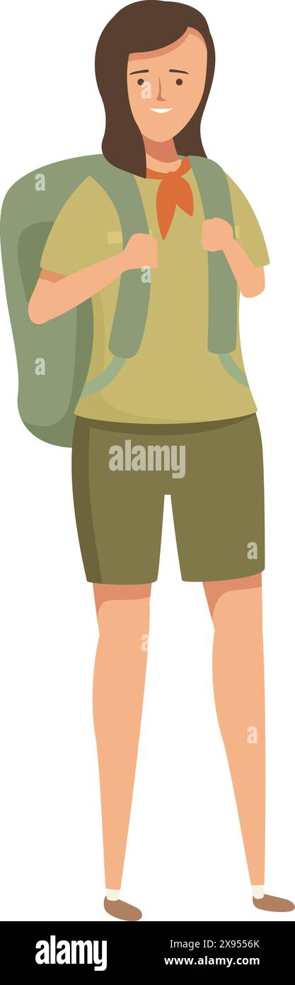 Cheerful cartoon female with a backpack ready for an adventure Stock ...