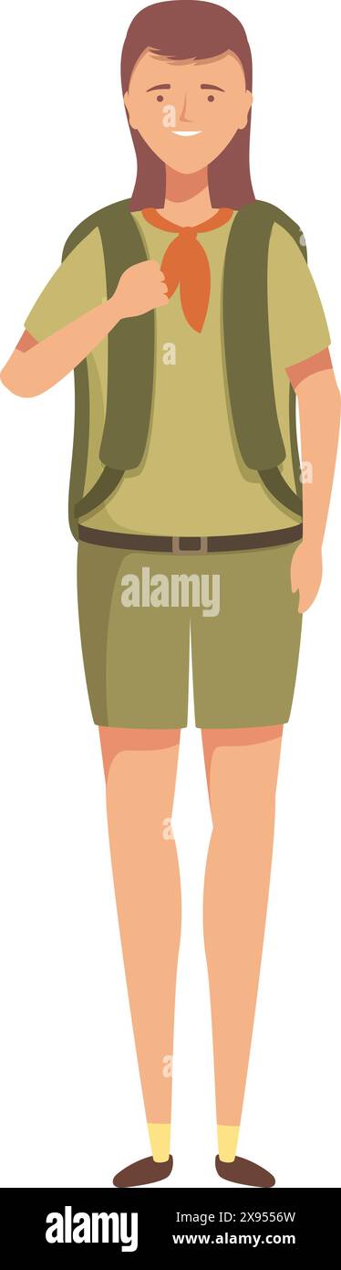 Illustration of a smiling young female scout leader in uniform doing a ...