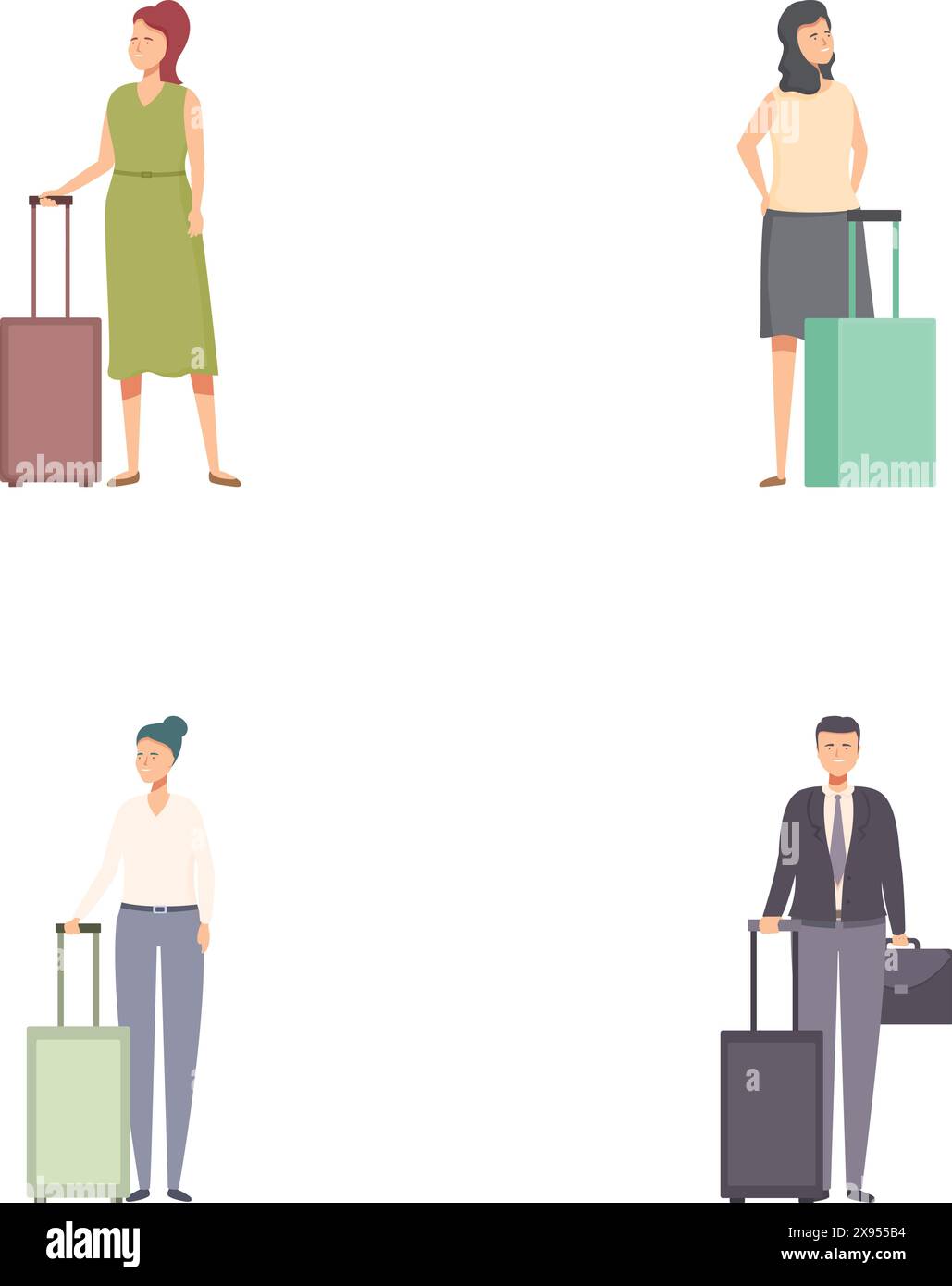Illustration set of four people standing with suitcases, depicting ... Illustration set of four people standing with suitcases, depicting ...