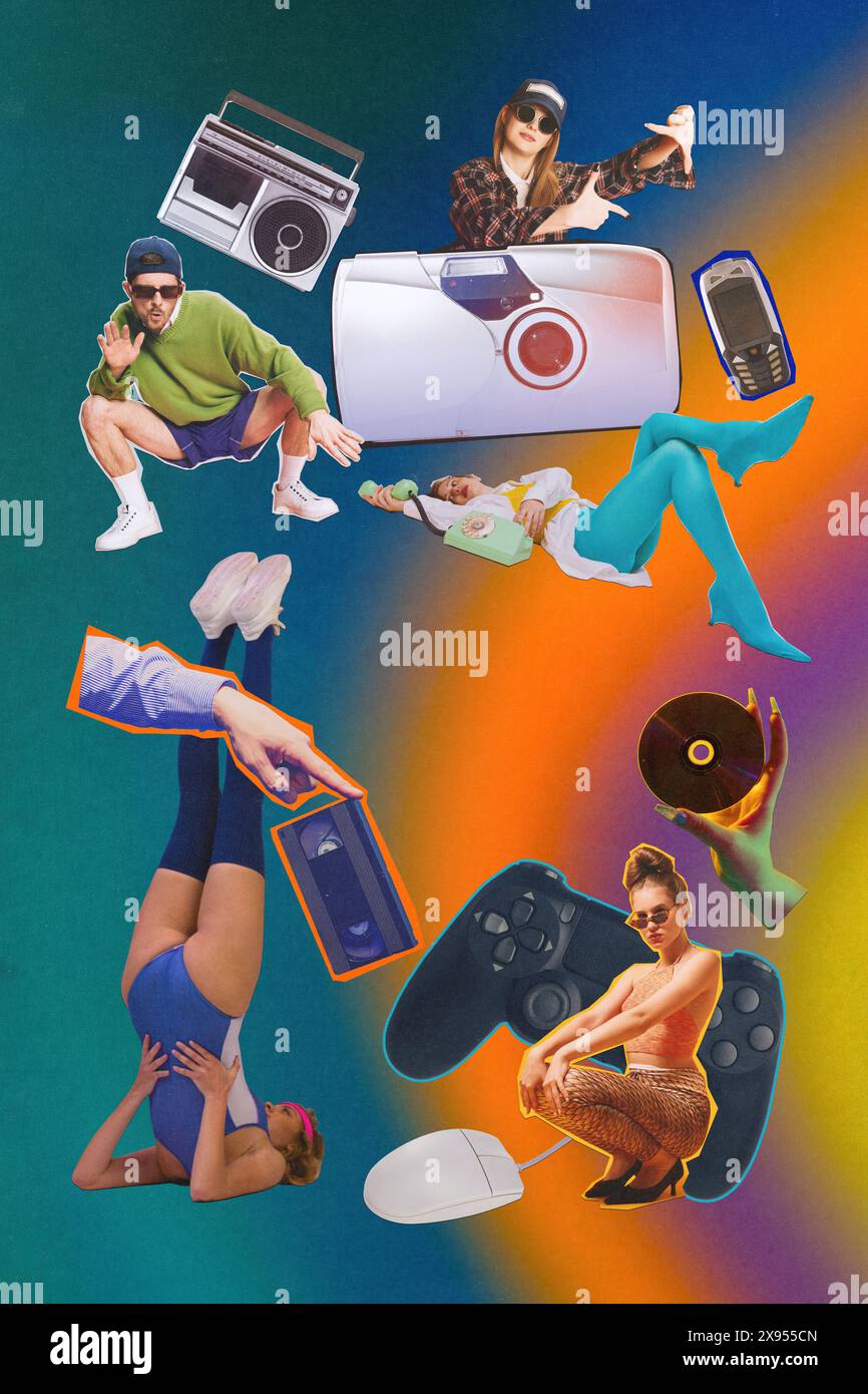 Era of digitalization and youthful vibes. Stylish young people showing ...