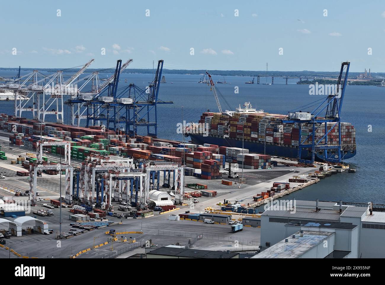 BALTIMORE, MD - MAY 28: Repairs on the Dali cargo ship begin at Seagirt ...