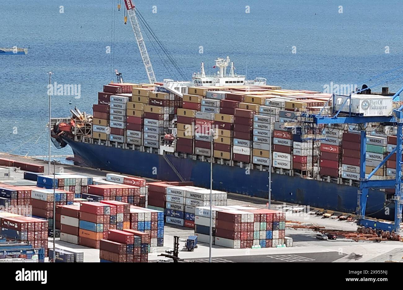 BALTIMORE, MD - MAY 28: Repairs on the Dali cargo ship begin at Seagirt ...
