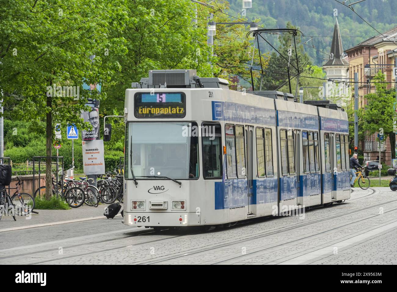 Tram, line 5 to Europaplatz, Freiburg im Breisgau, Baden-Württemberg ...