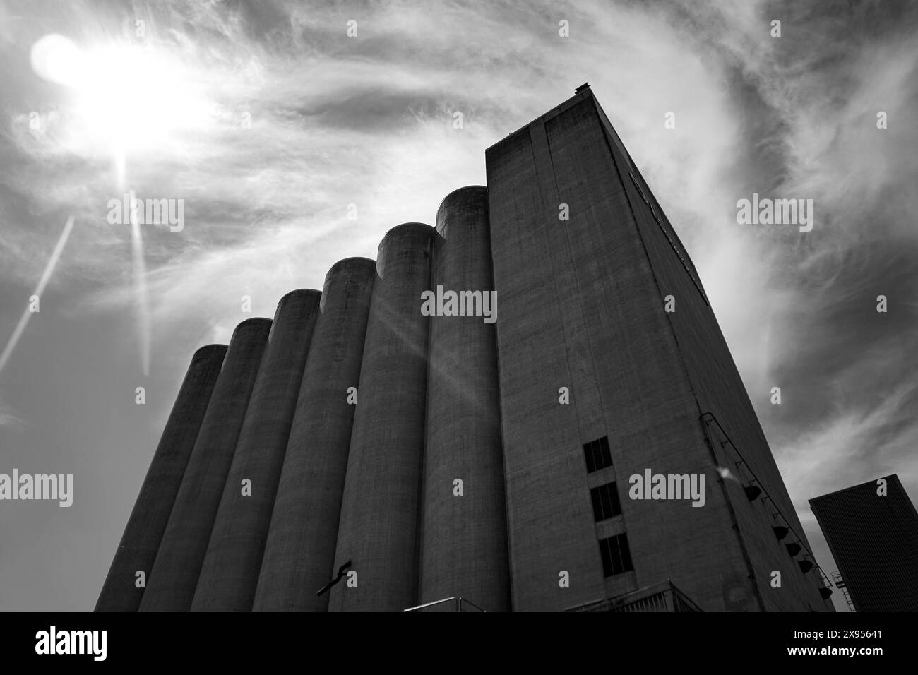Low angle view of a silo building Stock Photo - Alamy