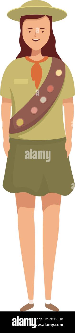 Vector illustration of a cheerful young woman dressed in explorer ...