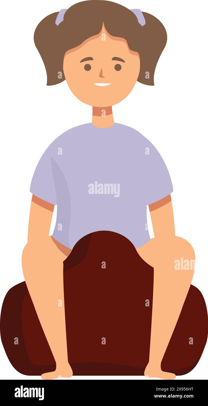 Happy cartoon girl sitting crosslegged in a relaxed and calm posture ...