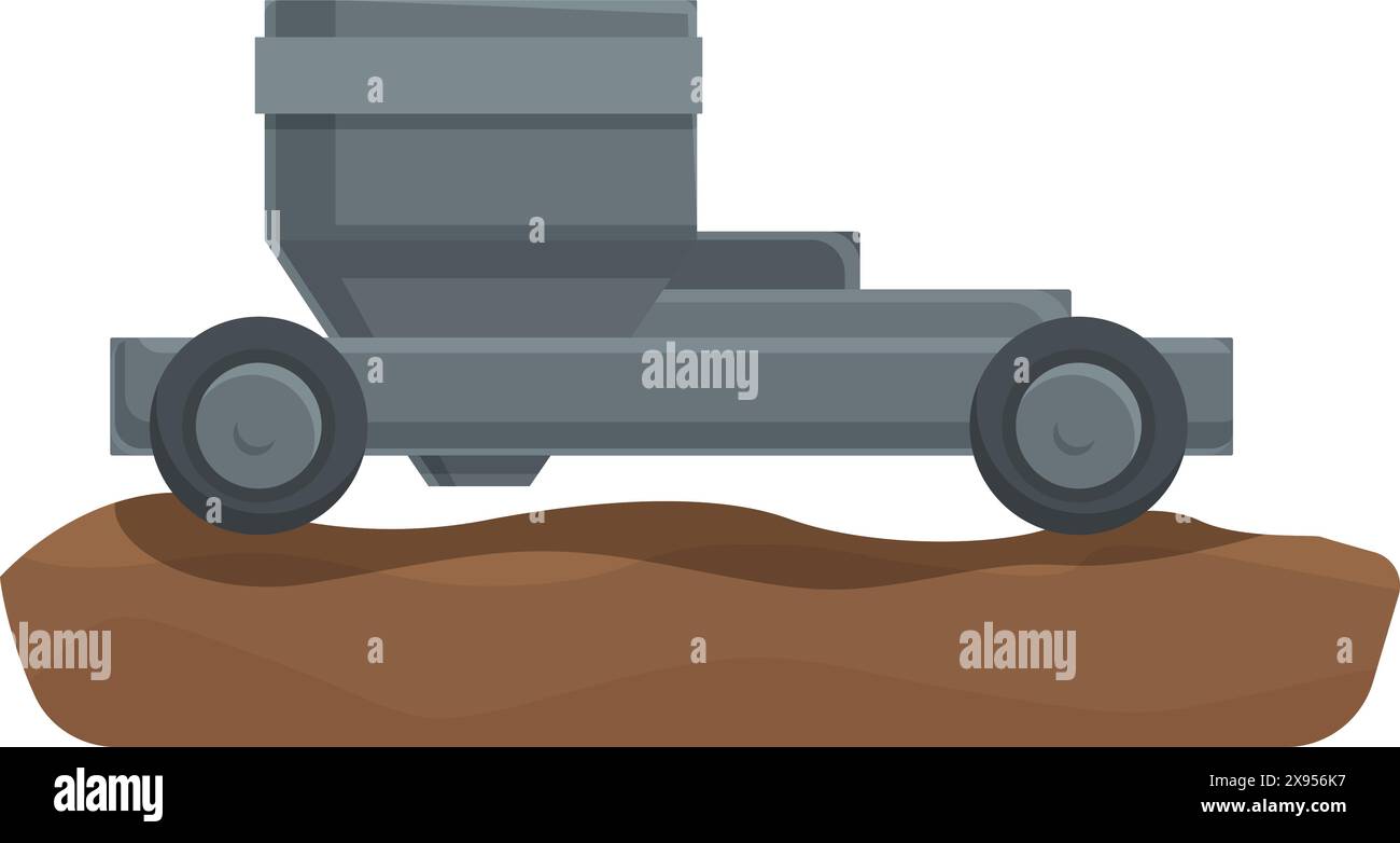 Illustration of a grey mine cart filled with coal, resting on railway ...