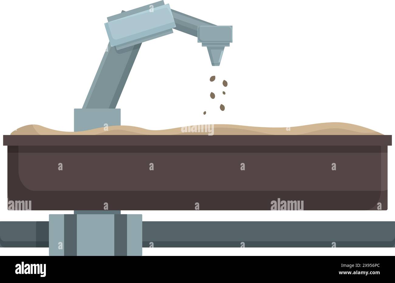 Cartoon of an automated robotic arm sanding a wooden surface, depicting ...