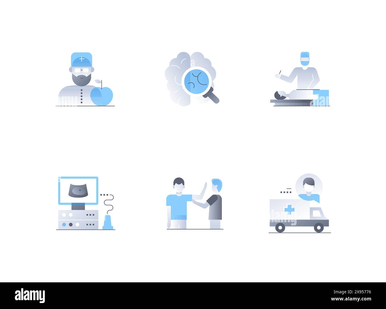 Medical examination and assistance - flat design style icons set Stock ...