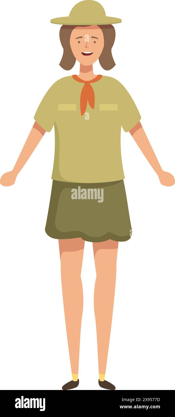 Illustration of a cheerful cartoon scout girl in uniform standing with ...