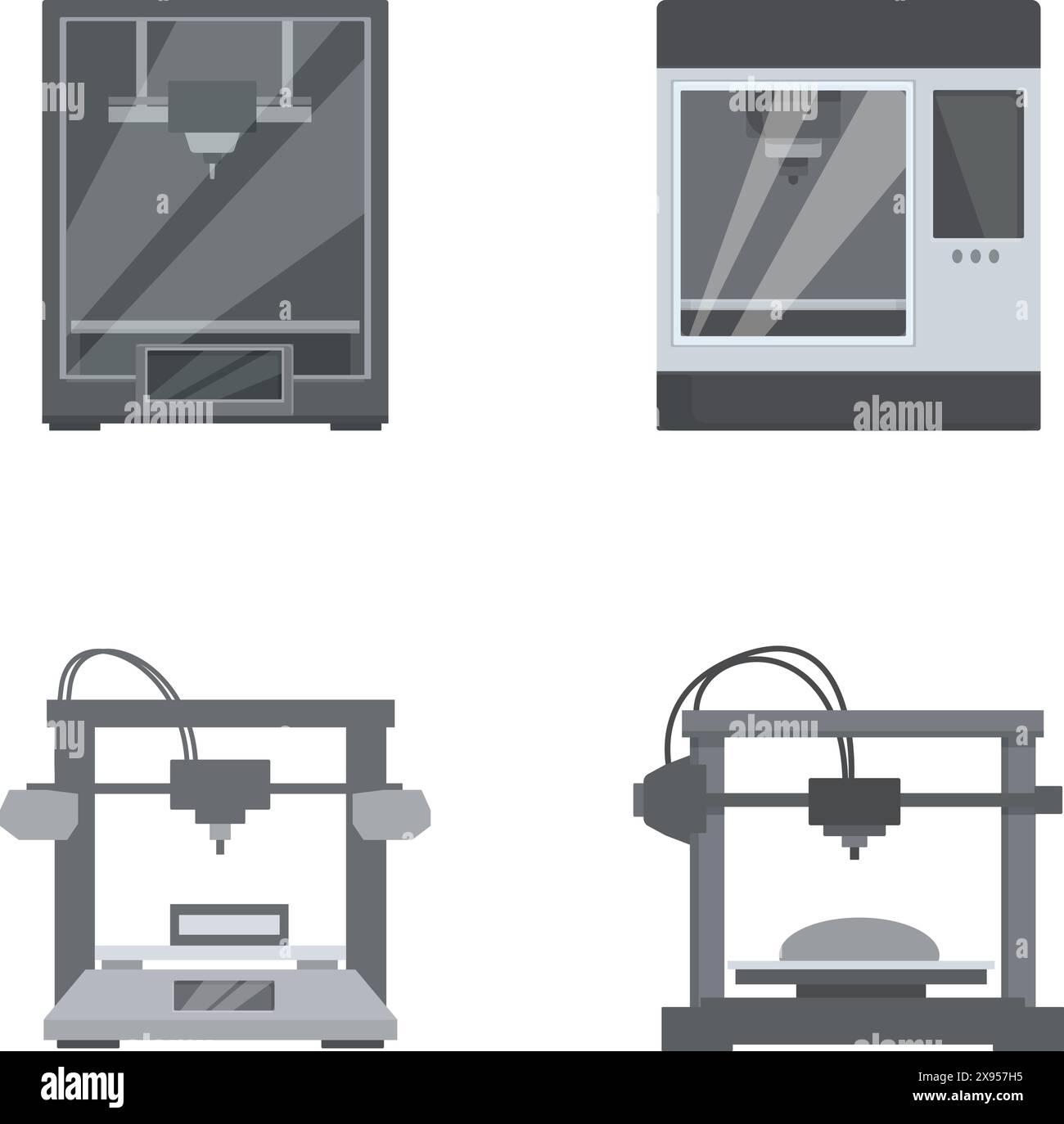 Vector illustration of four different styles of 3d printers, perfect ...
