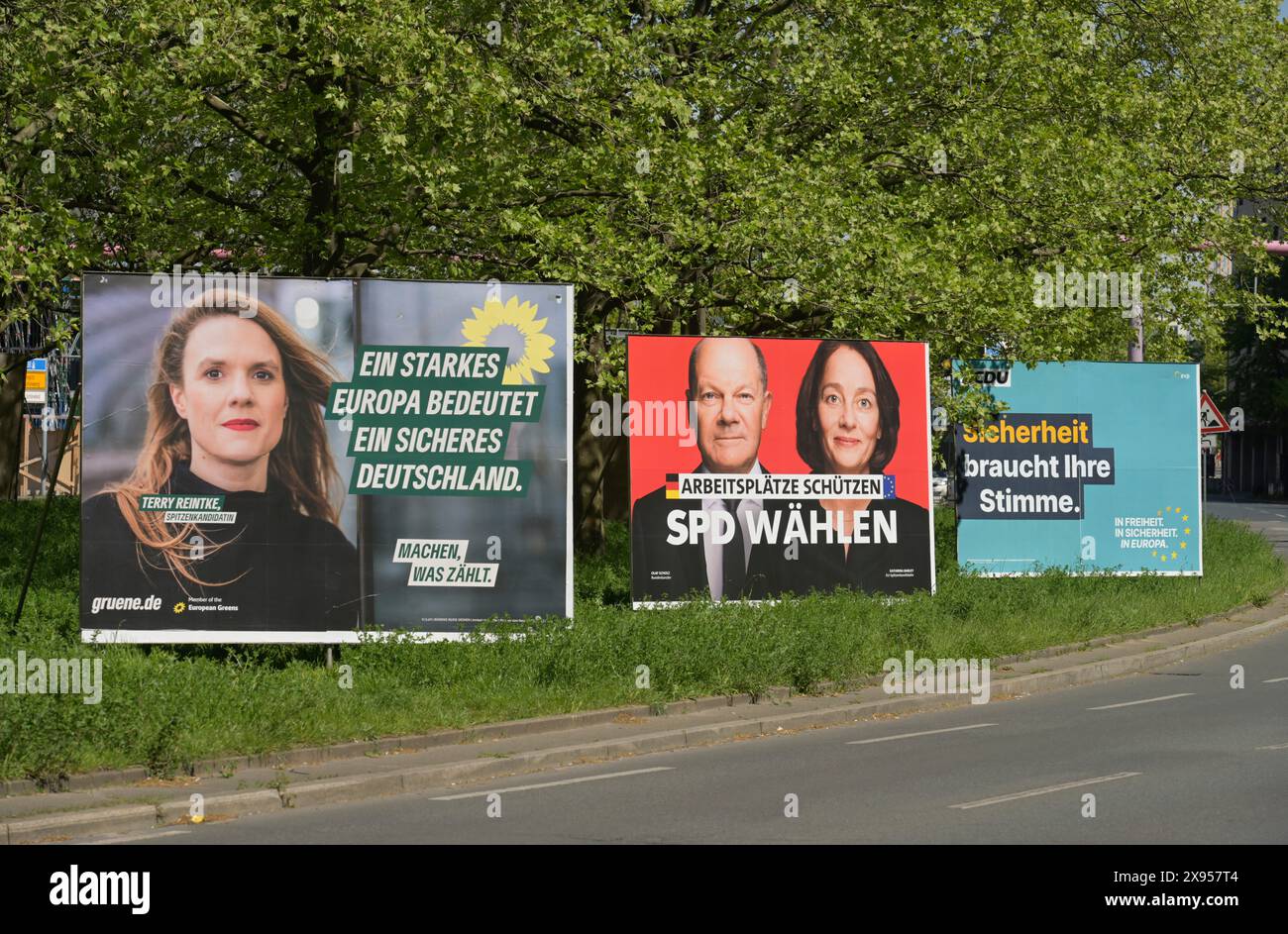 The Greens, SPD, CDU election posters for the European elections 2024 ...