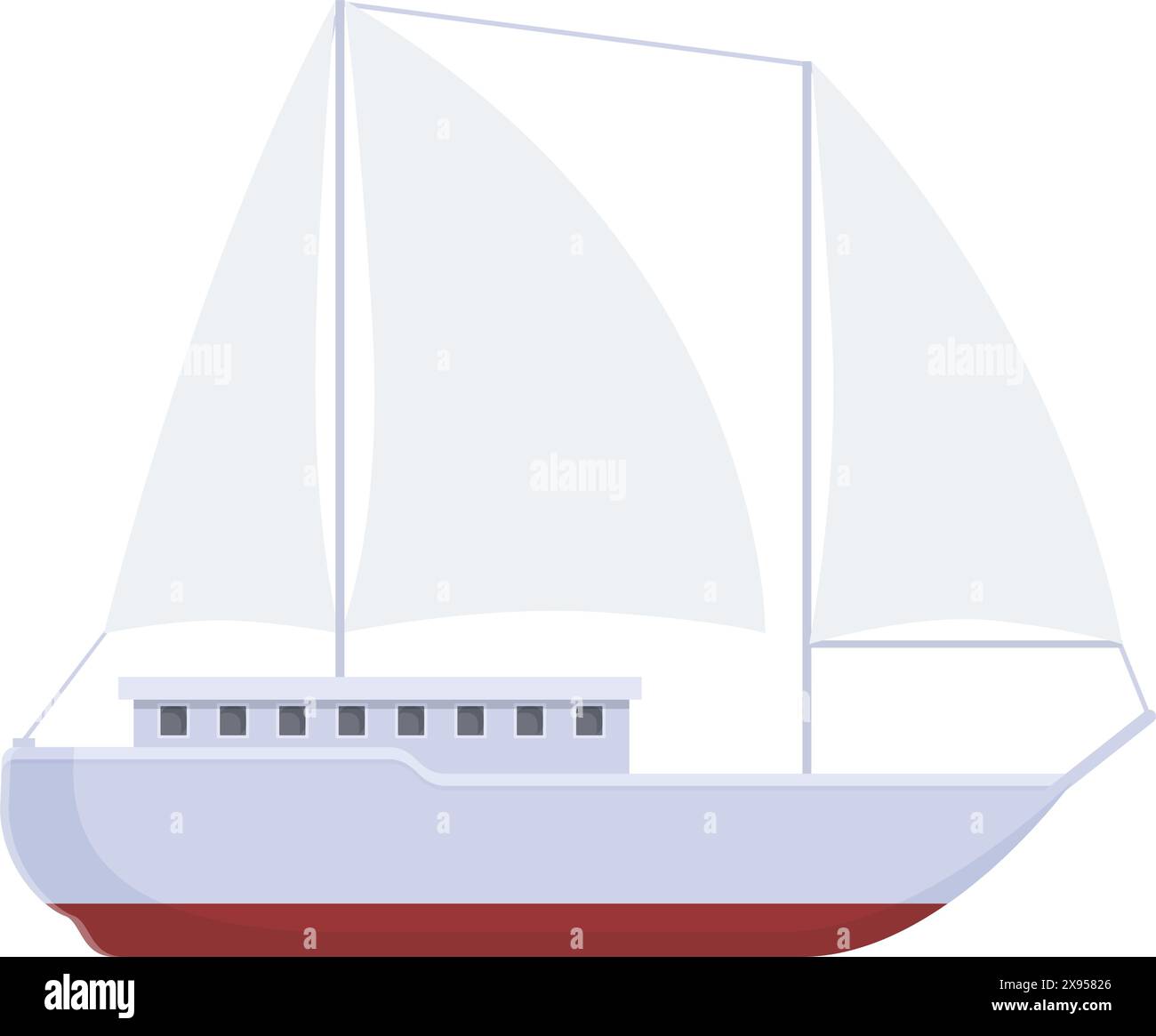 Simplified vector graphic depiction of a contemporary sailboat on a ...