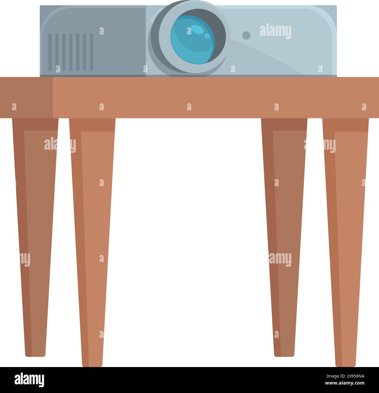 Digital illustration of a contemporary projector on a simple wooden ...