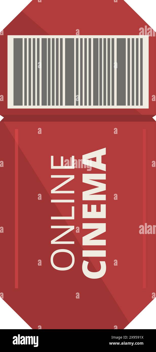Vector graphic of a red movie ticket labeled online cinema, symbolizing ...