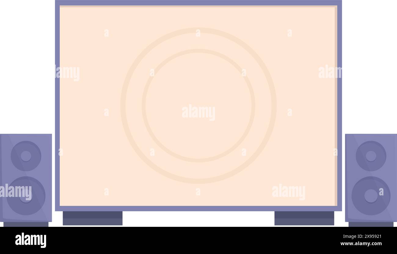 Flat design vector illustration of a home theater setup with a large ...