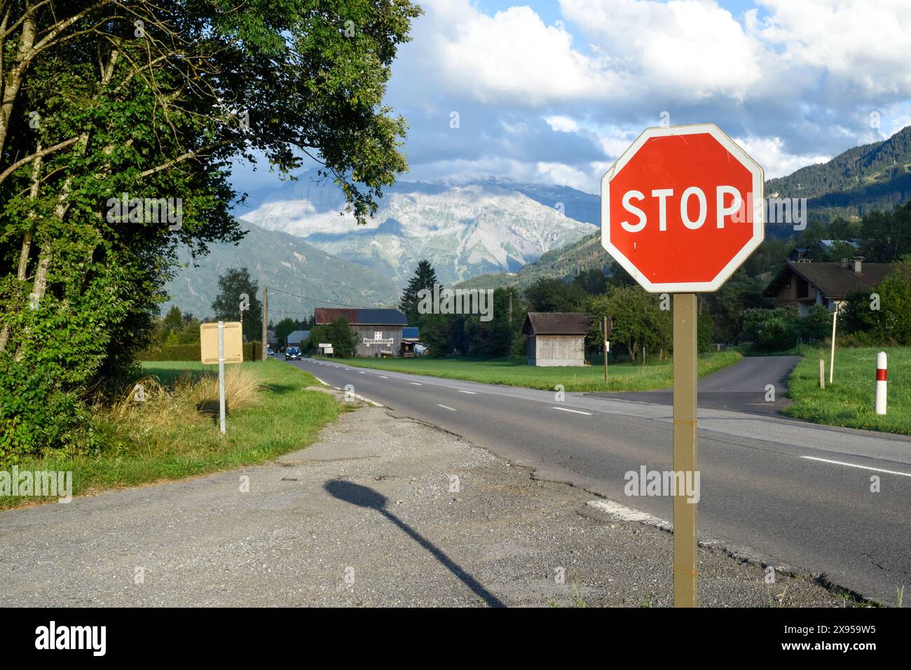 Stop sign on a quiet mountain road Stock Photo - Alamy