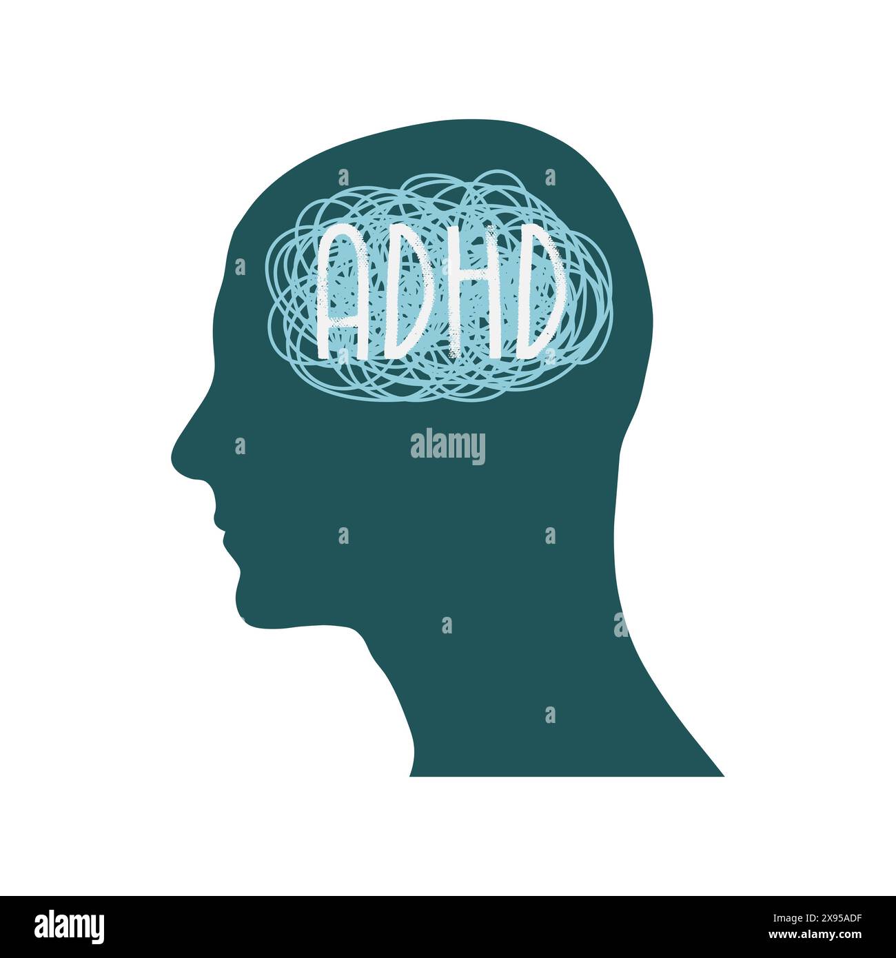 ADHD Attention disorder vector illustration of humans head silhouette ...