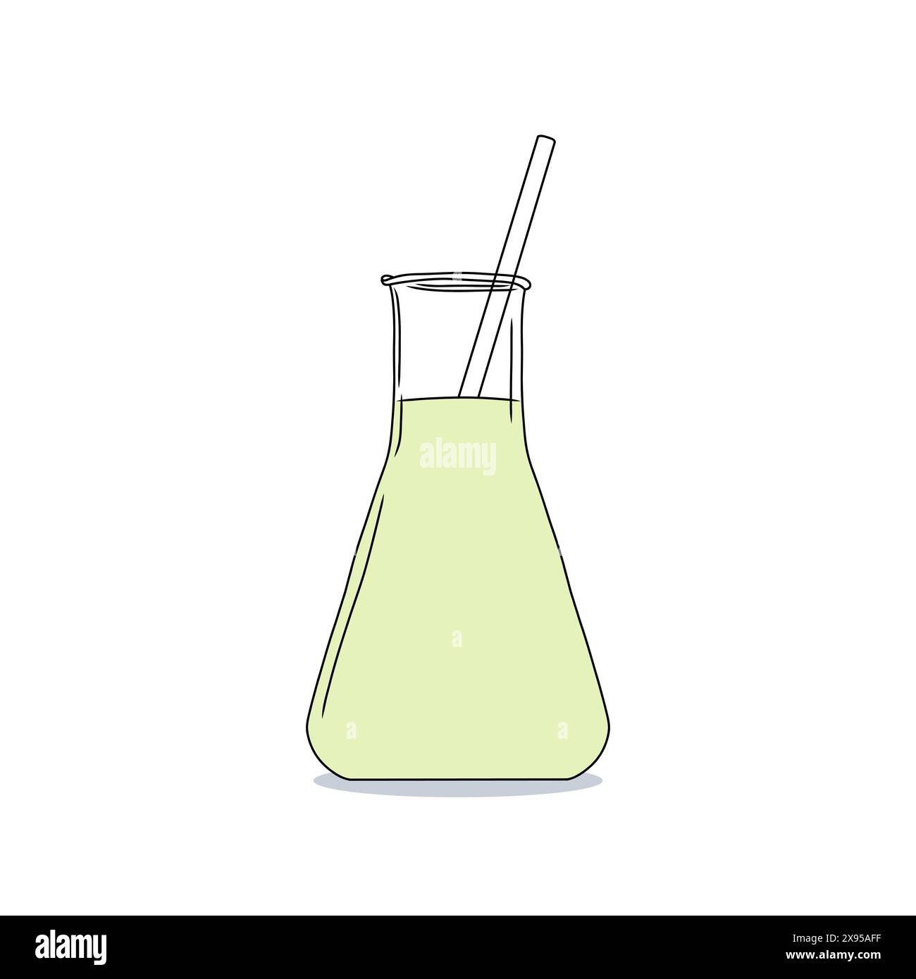 Hand drawn laboratory equipment, Erlenmeyer Flask filled by green ...