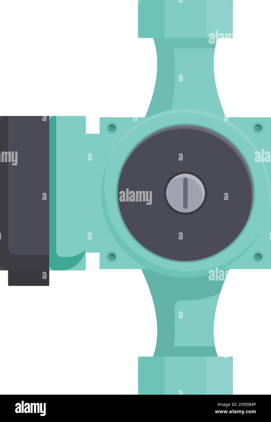 Flat vector design of a green, sidefacing industrial water pump for ...