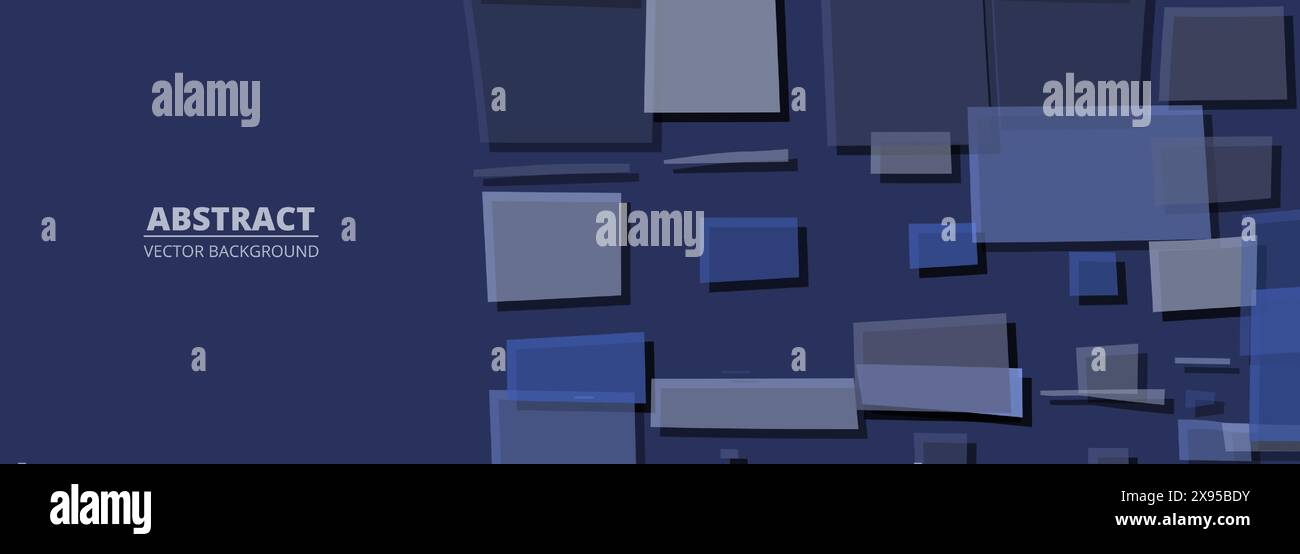 Blue wide banner with irregular geometric rectangle shapes. Abstract ...