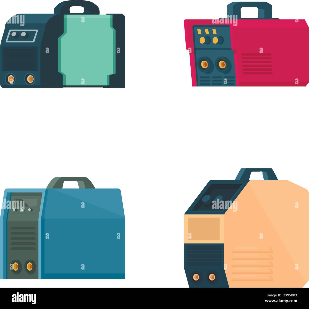 Collection of four colorful cartoonstyle welding machines, isolated on ...