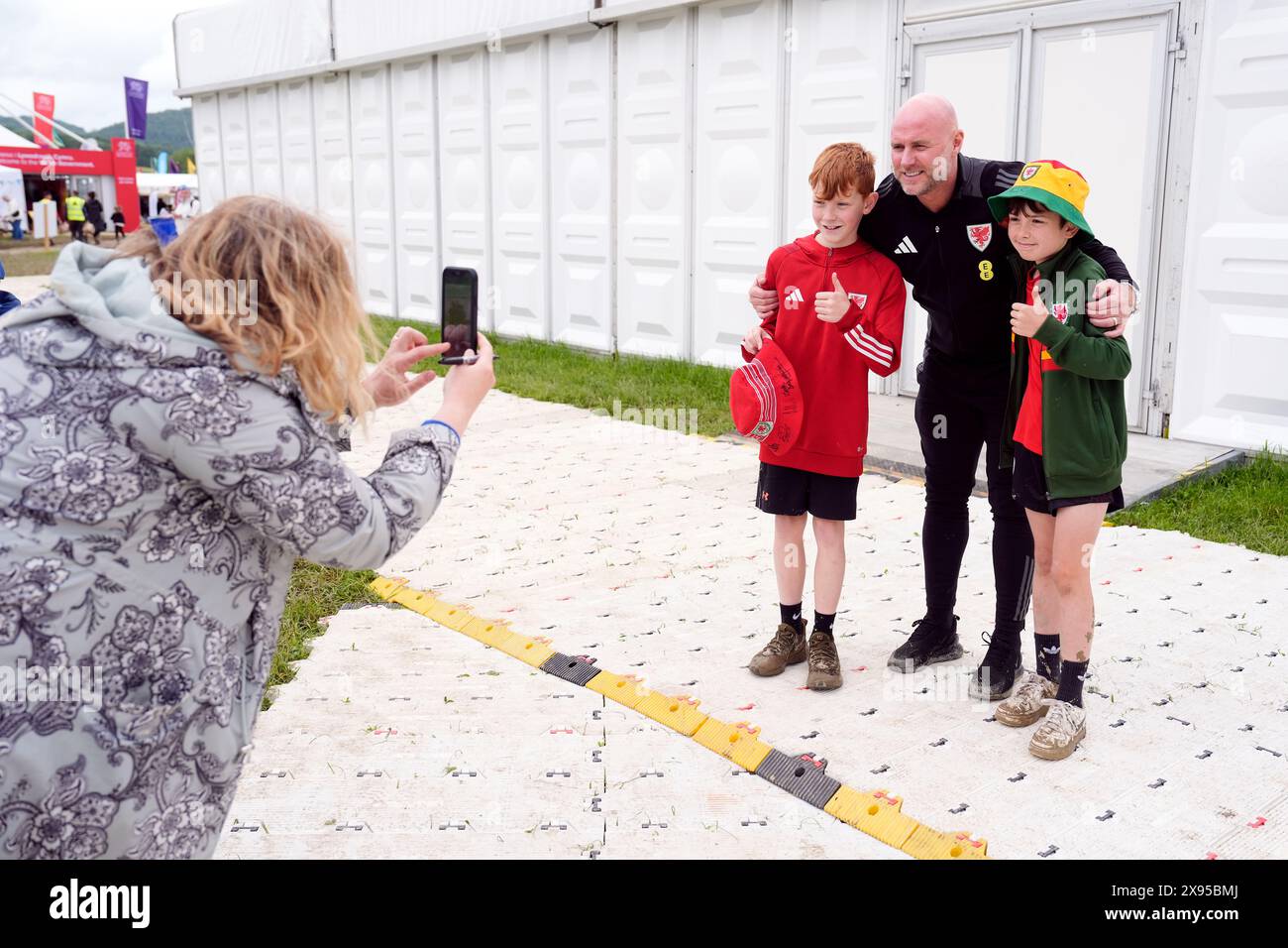 Wales manager Rob Page meets fans during a squad announcement at the ...
