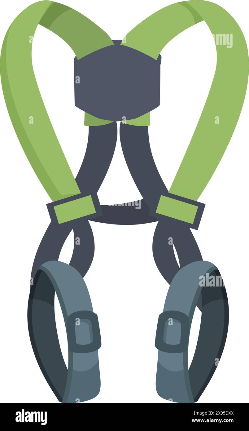 Detailed vector graphic of a green and black safety harness used for ...