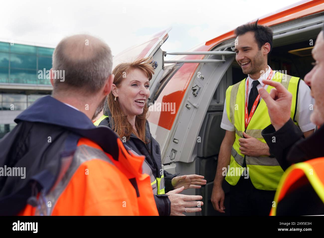 Labour Party deputy leader Angela Rayner speaks to a pilot of an ...
