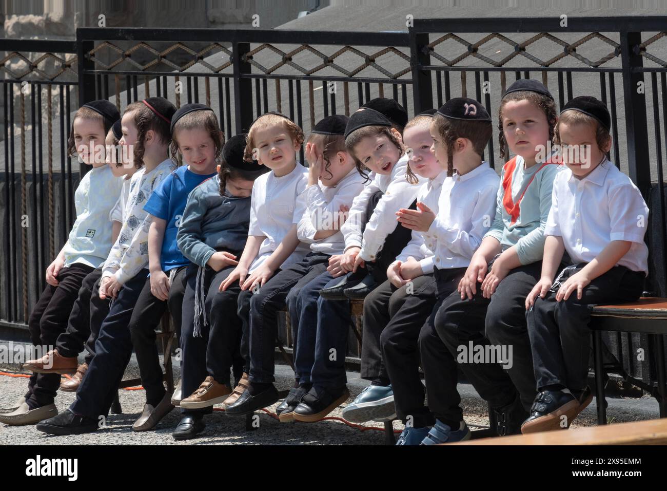 Orthodox Jewish children wait for the start of Lag B'Omer festivities ...
