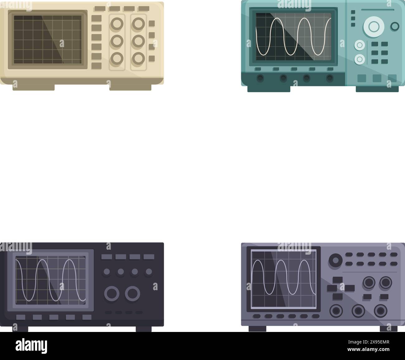 Collection of four isolated vintage oscilloscope designs hi-res stock ...