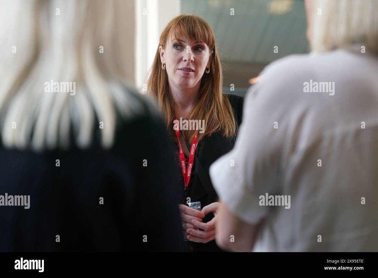 Labour Party deputy leader Angela Rayner talking to members of staff ...