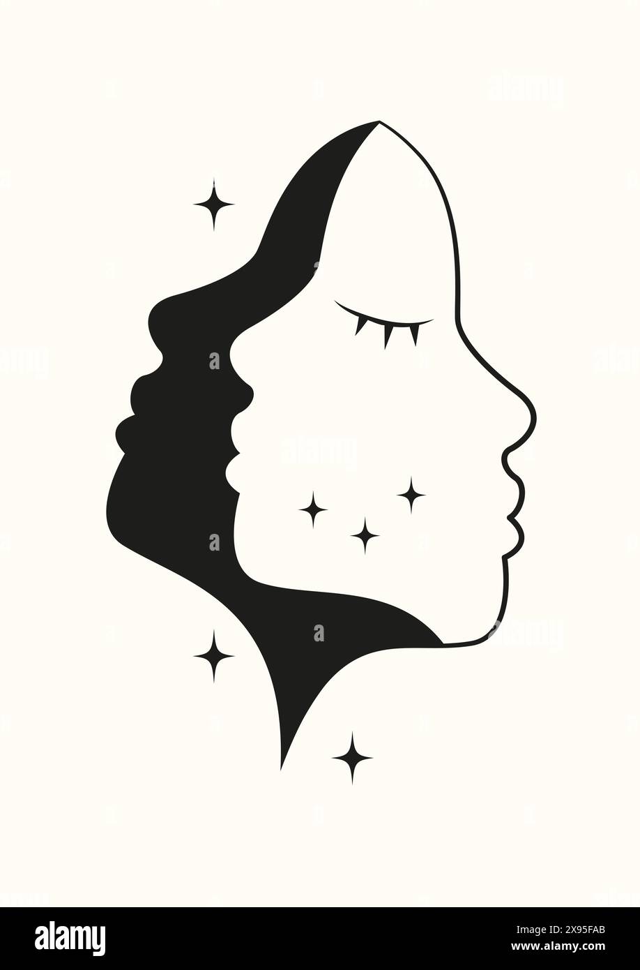Simple woman dreamy face silhouette art. Vector 2d illustration for ...