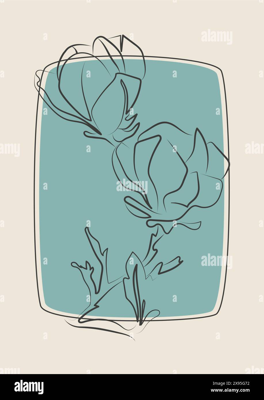 Magnolia blooming branch sketch illustration. Botanical art in ...