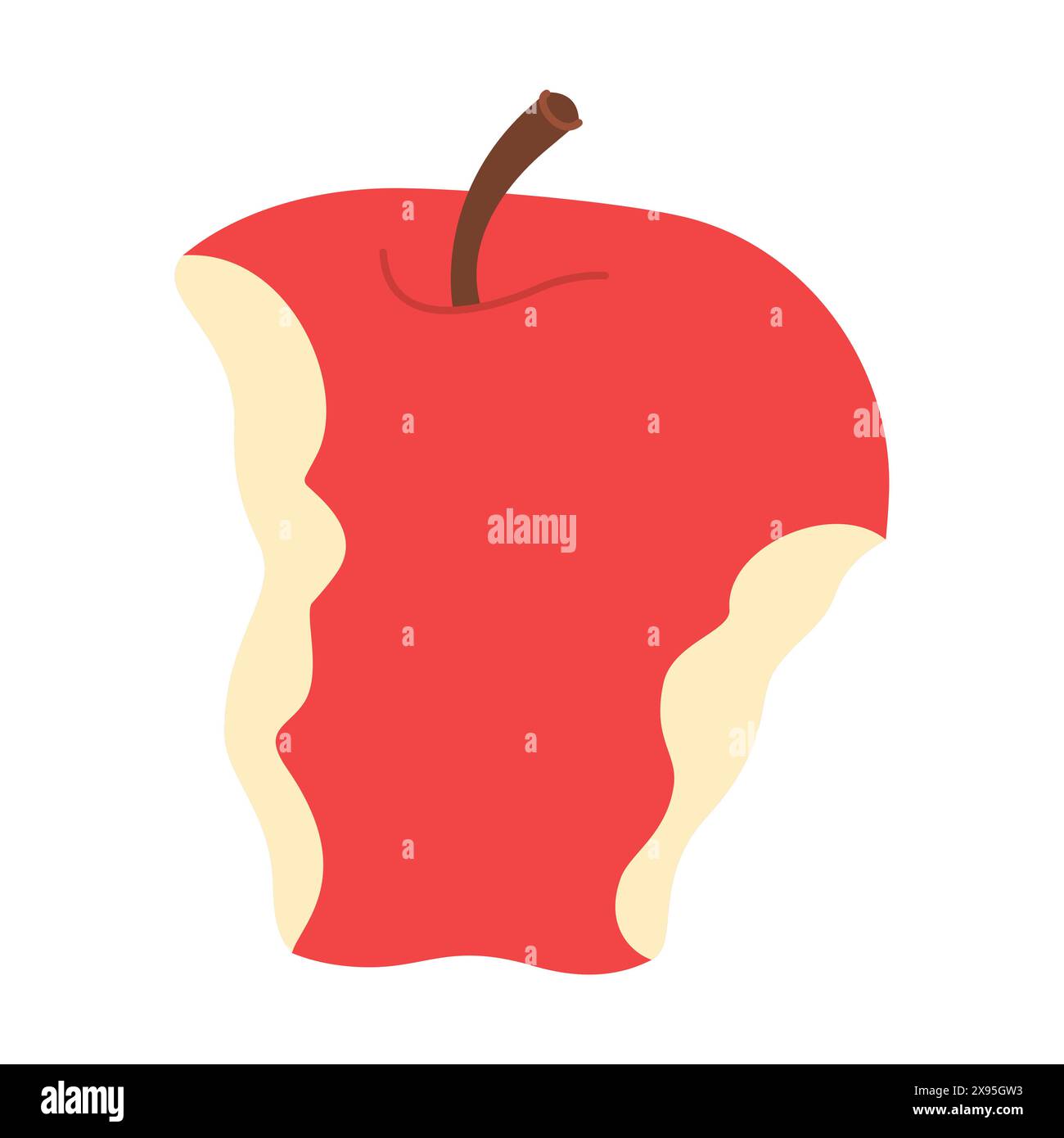 Red apple bitten on both sides. Apple eaten cartoon image art. Hand ...