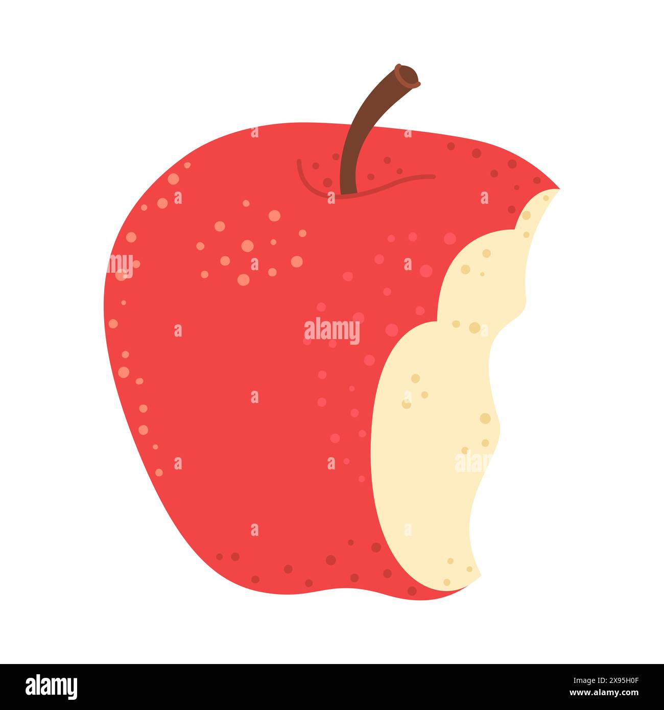 Red juicy bitten apple. Apple eaten cartoon image art. Hand drawn ...