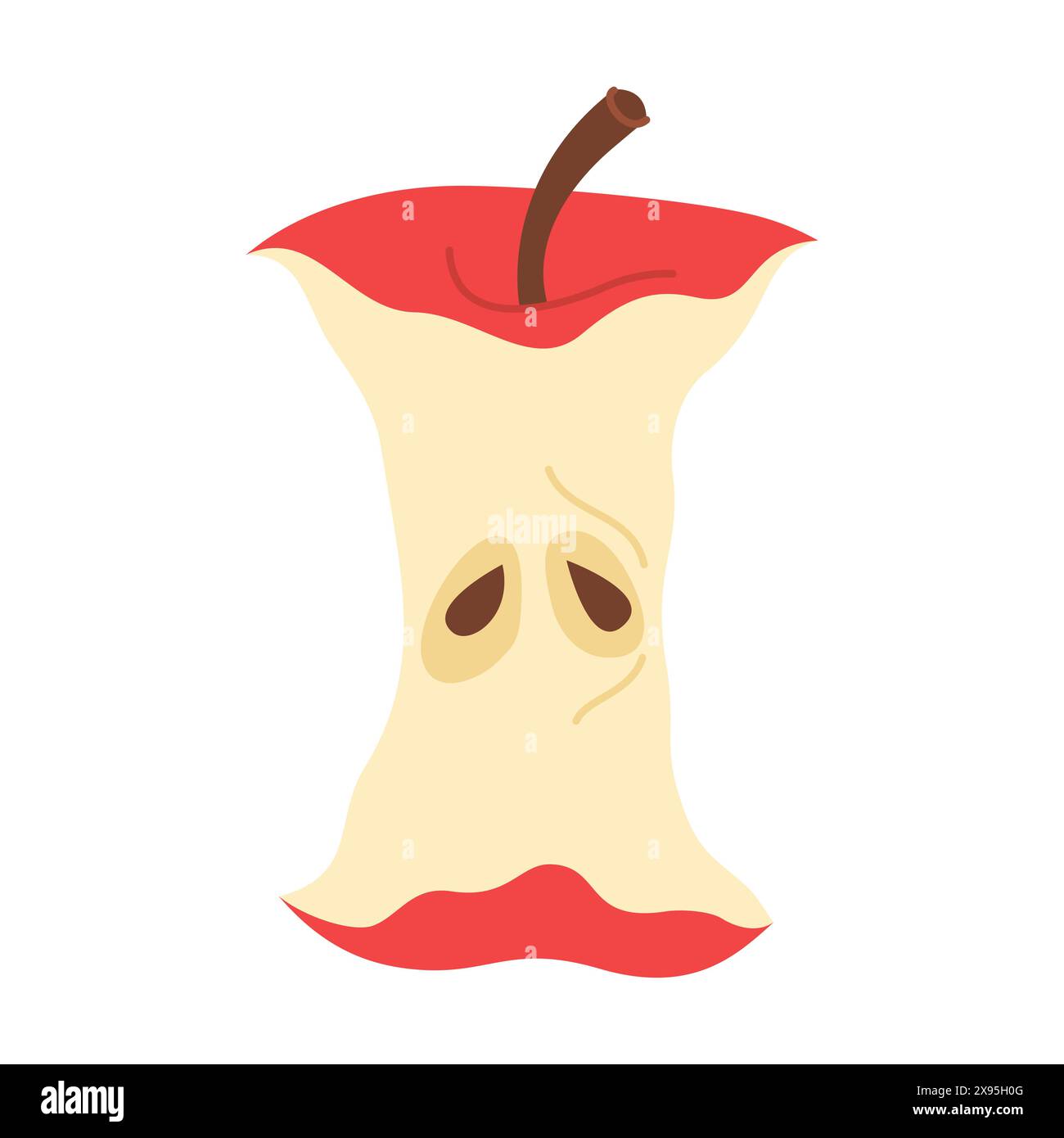 Red Apple Core. Hand drawn trendy flat style isolated on white. Apple eaten cartoon image art ...