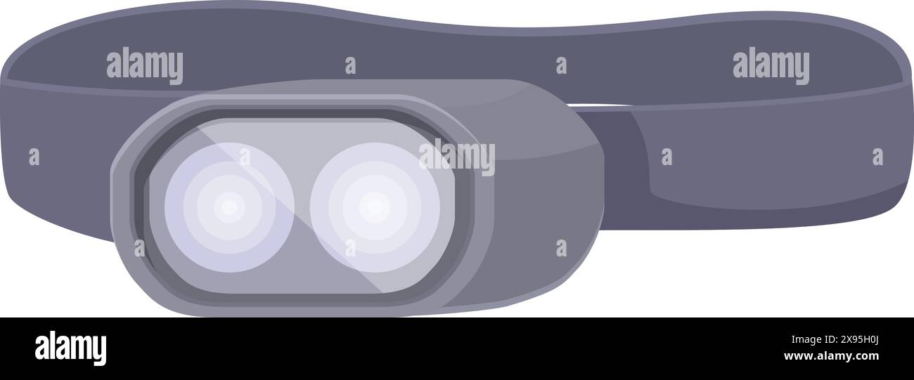 Sleek, gray headlamp with dual beams, depicted in a simple vector style ...