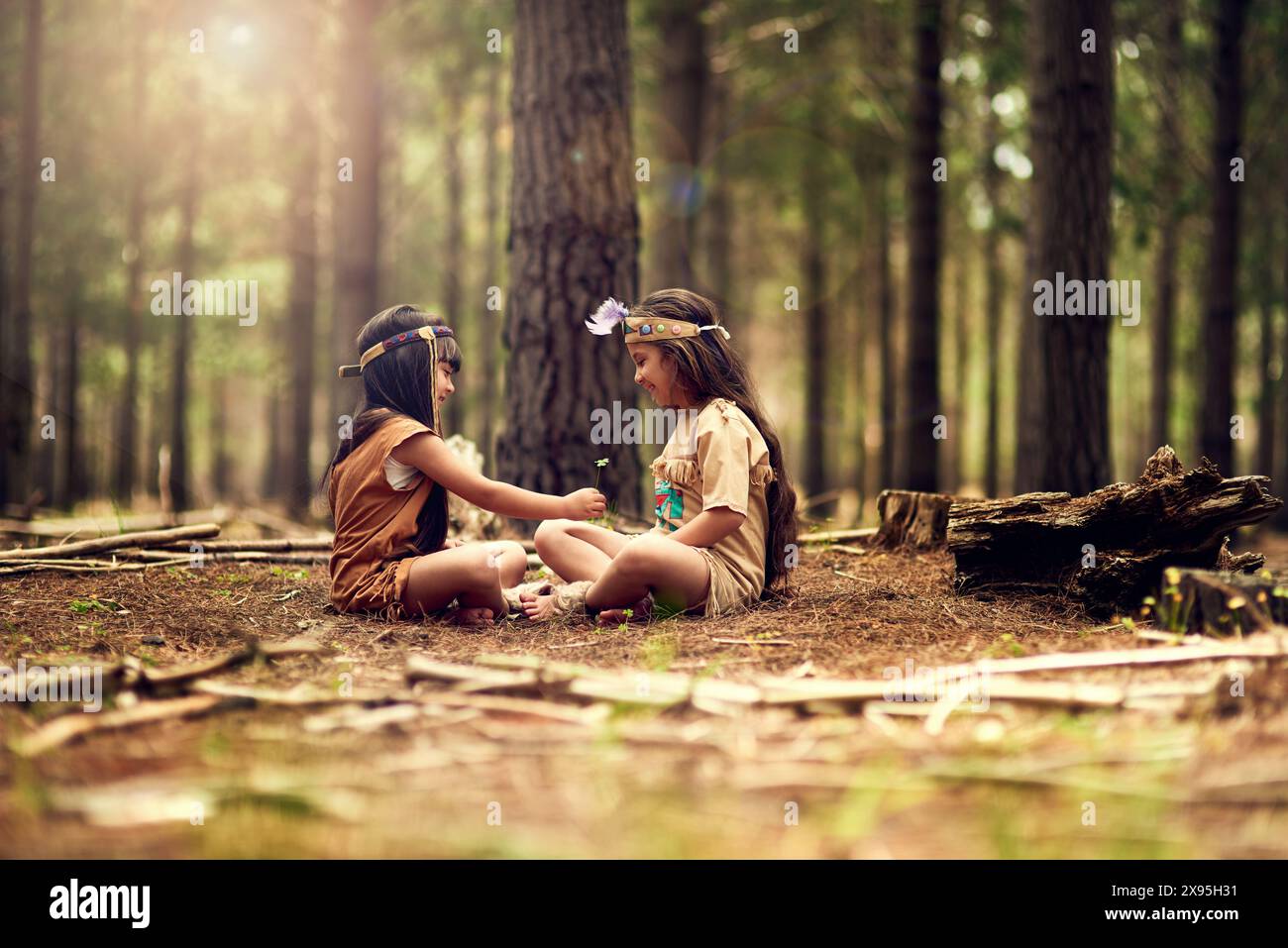 Native American children, girls and woods for bonding with culture ...