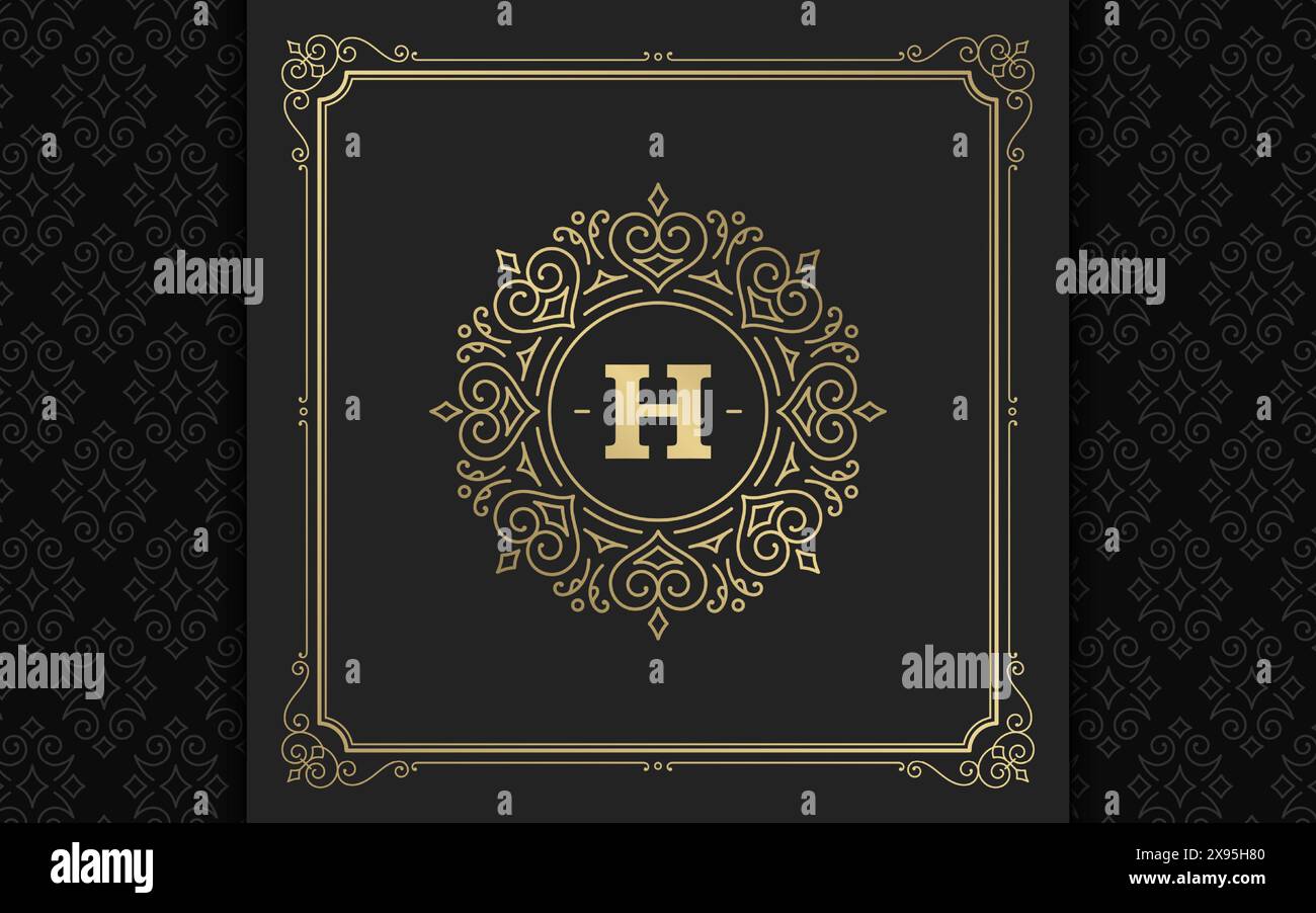 Vintage monogram logo elegant flourishes line art graceful ornaments ...