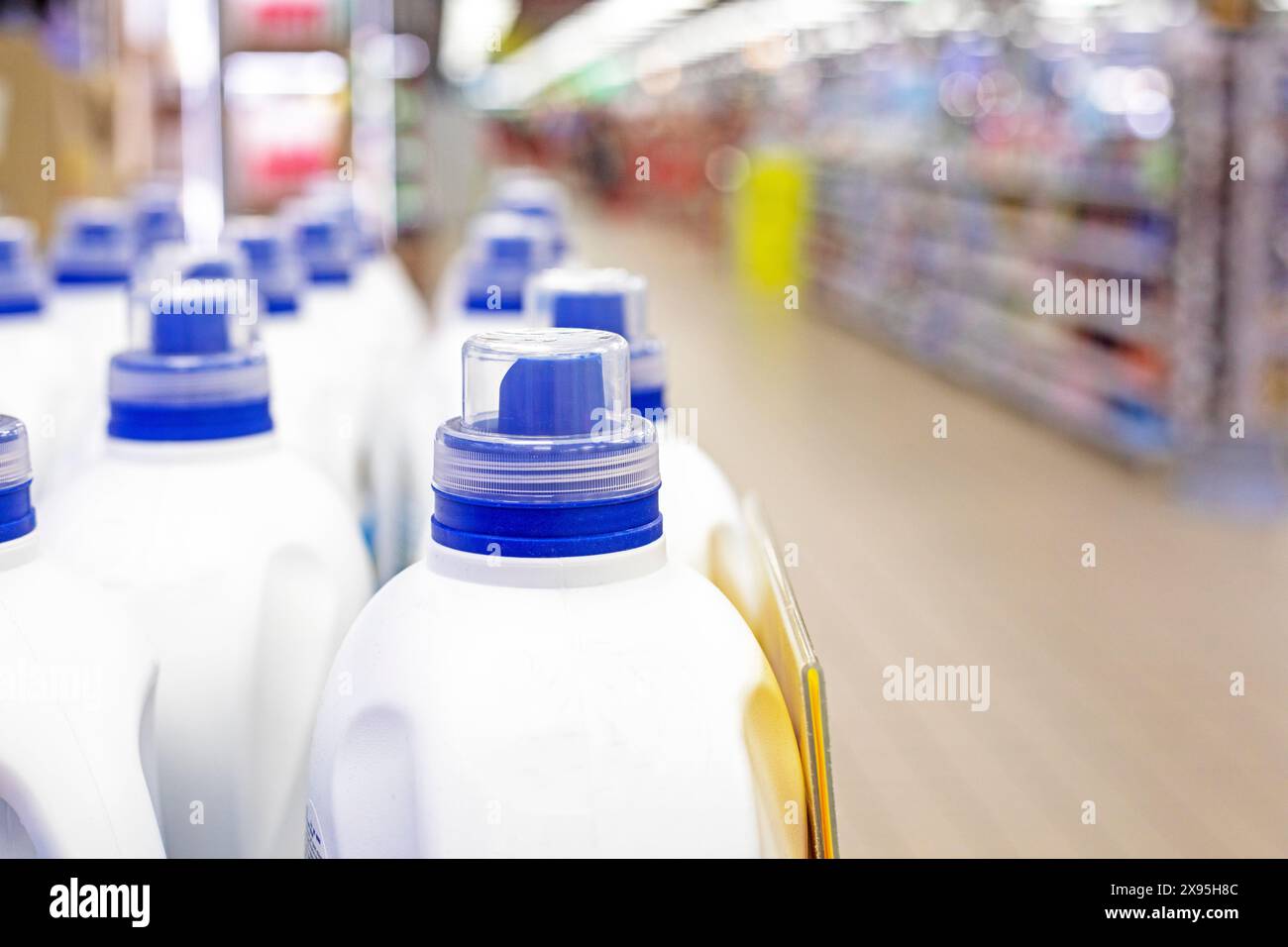 plastic containers with a chemical solution for cleaning, washing ...