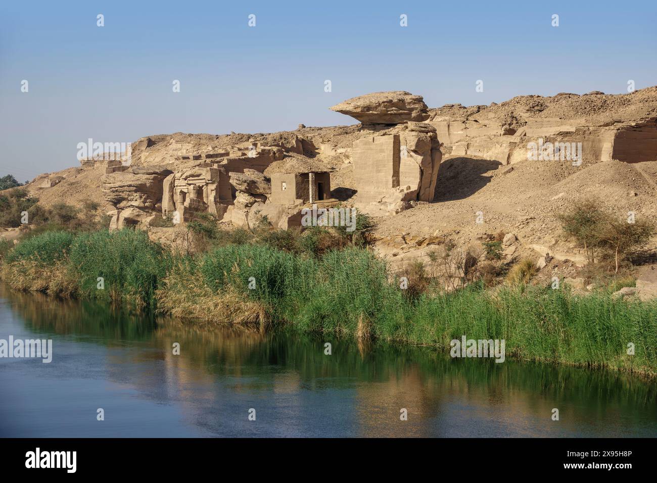 View of Gebel Silsila sandstone Quarry on West bank of River Nile, Near ...