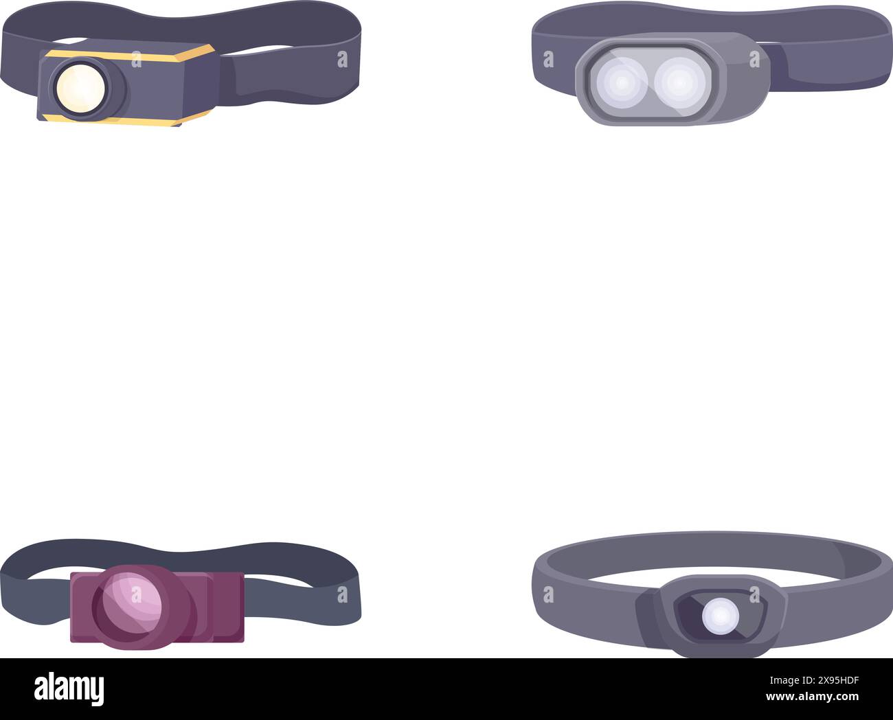 Collection of four headlamp vector icons in various designs, isolated ...