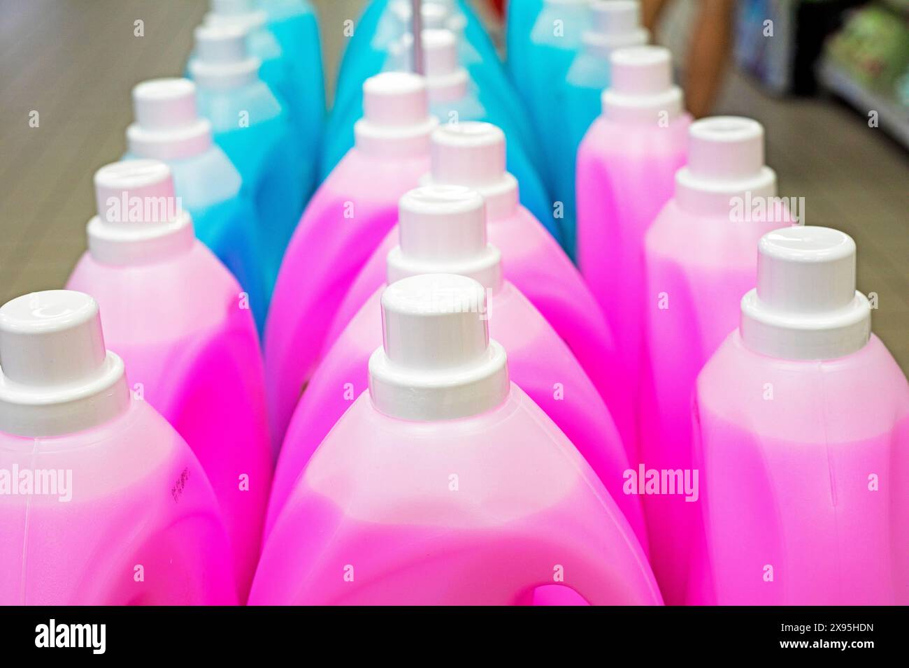 plastic containers with a chemical solution for cleaning, washing ...