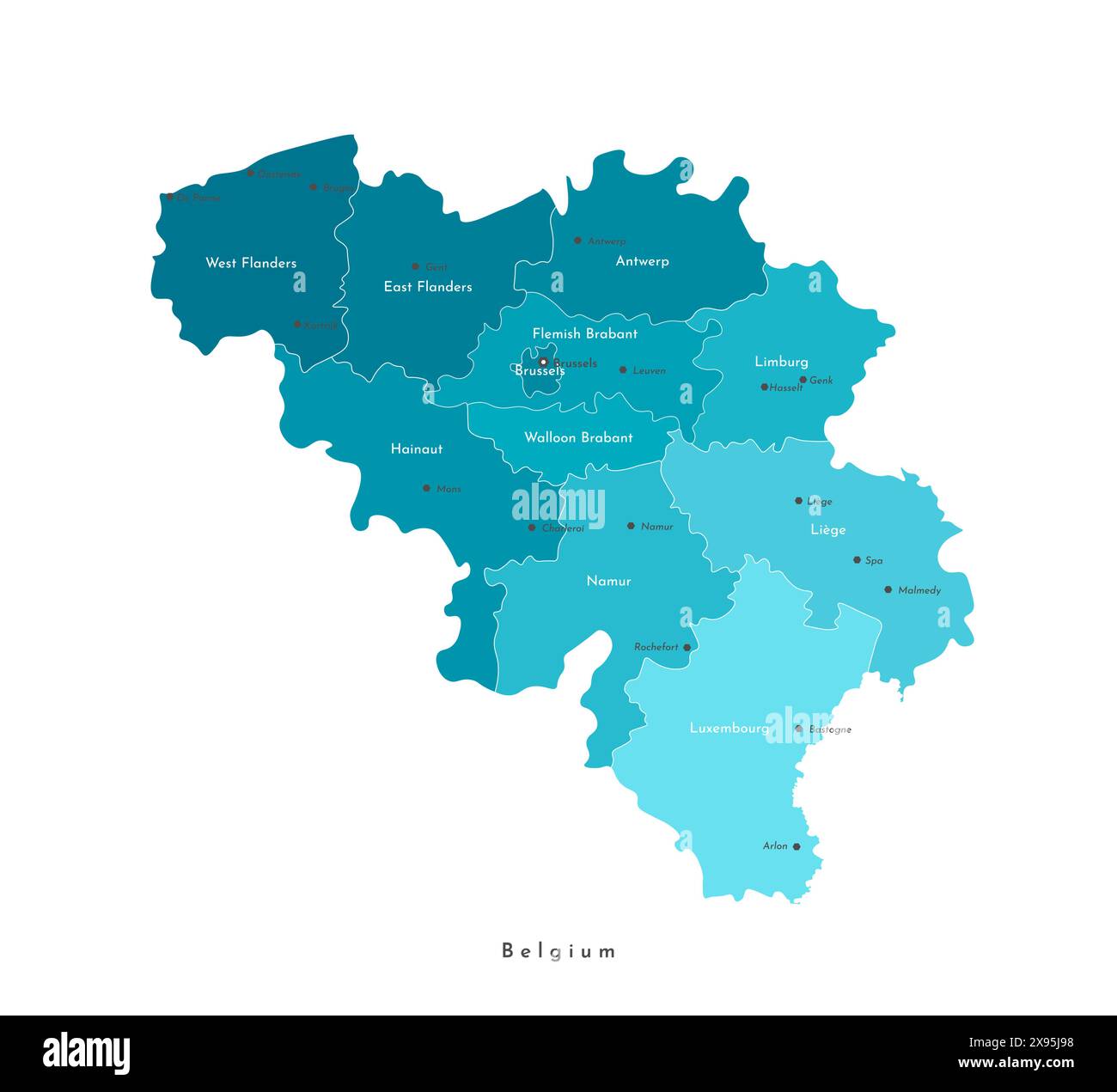Vector modern illustration. Simplified geographical map of Belgium and ...