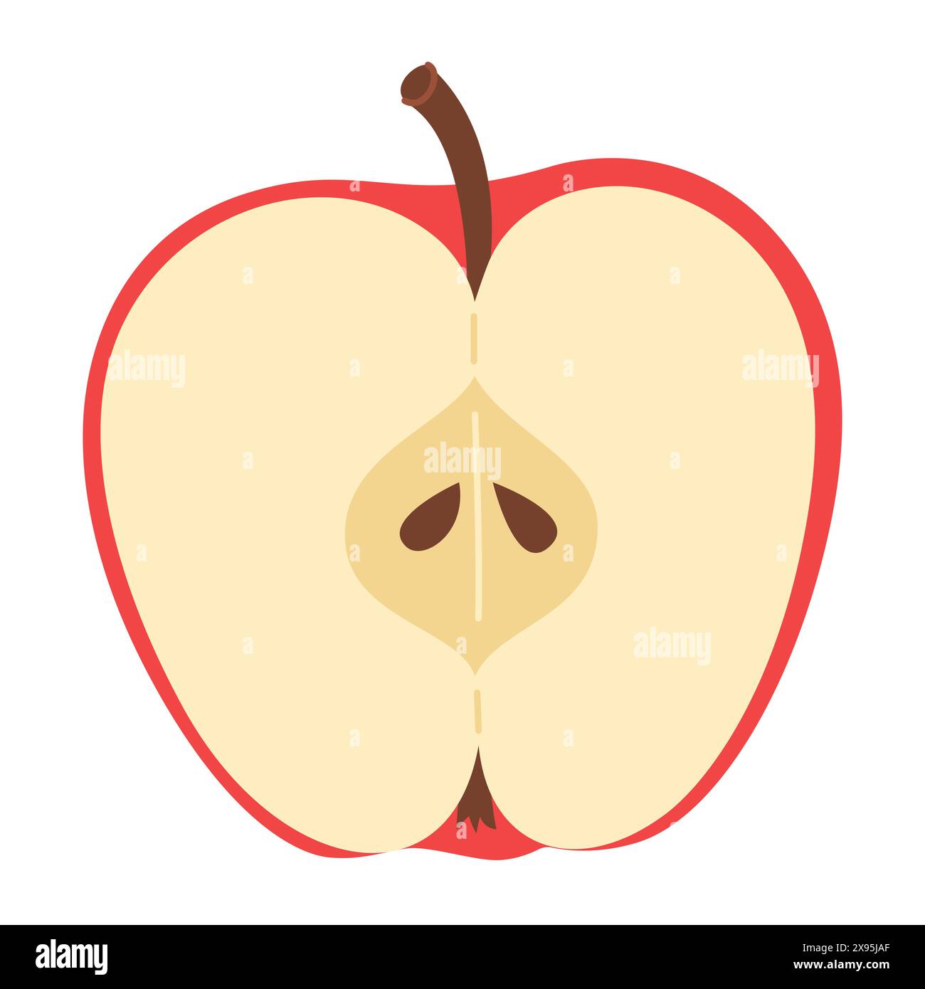Red apple cut in half. One piece of red fruit with seeds. Apple half ...